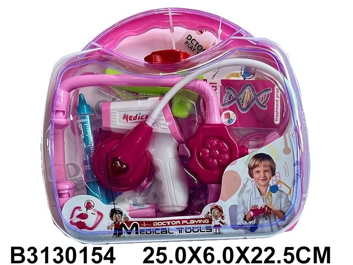 Набор доктора в чемоданчике, пластик, 25х22,5х6 см, с игровыми инструментами