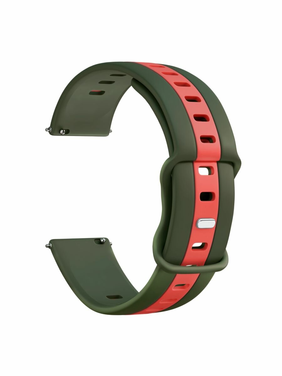 Универсальный силиконовый ремешок для часов 20 mm Caweon DSJ-66-20-AG Khaki/Red
