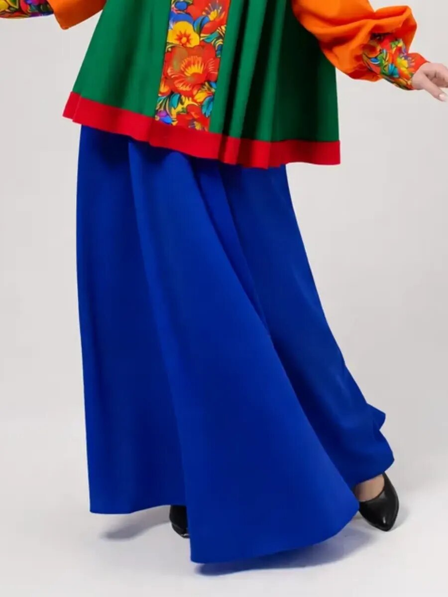 Русская народная юбка макси для костюма на Масленицу, синий, 2XL/3XL (52-54)