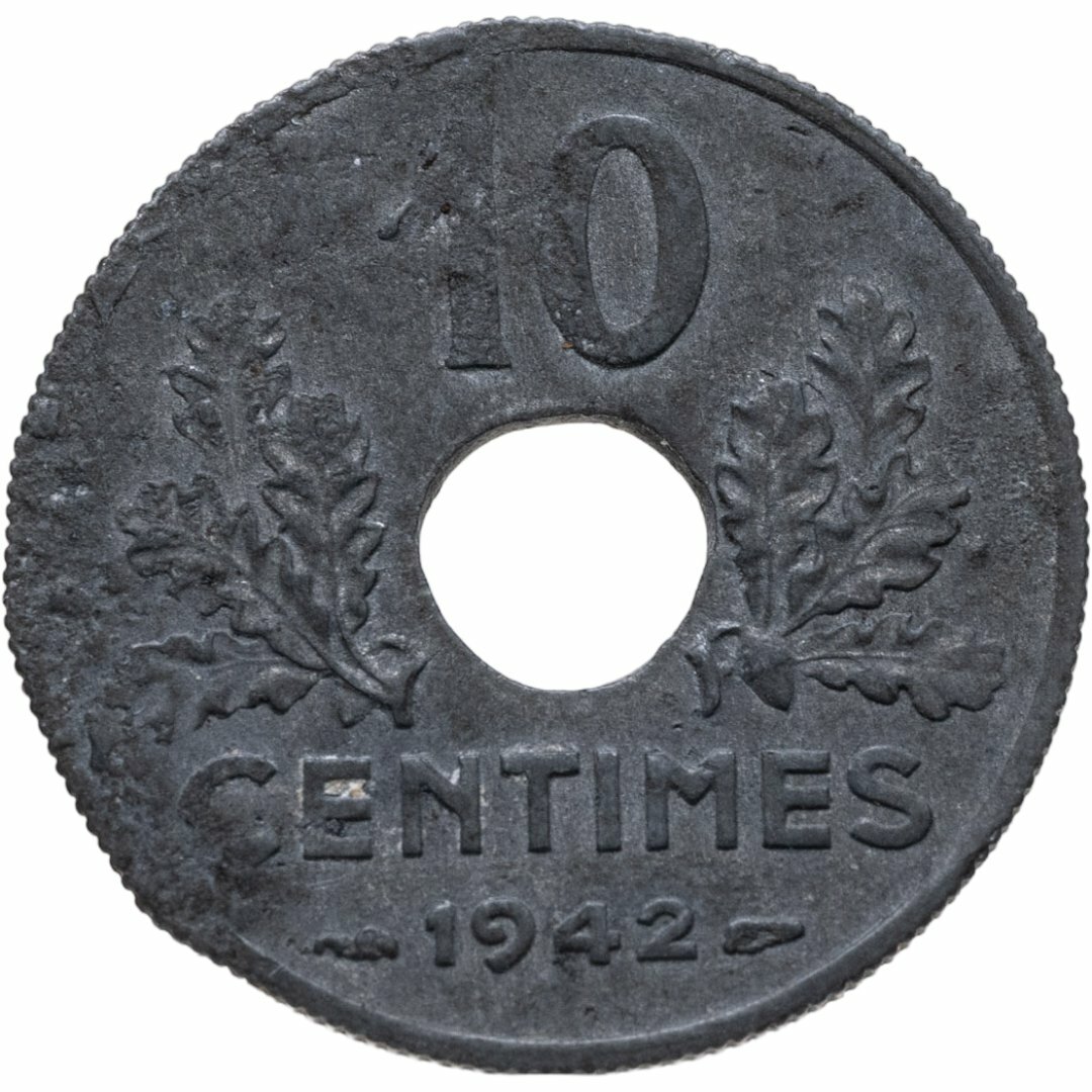 Франция 10 сантимов centimes 1942 ÉTAT FRANÇAIS, Цинк