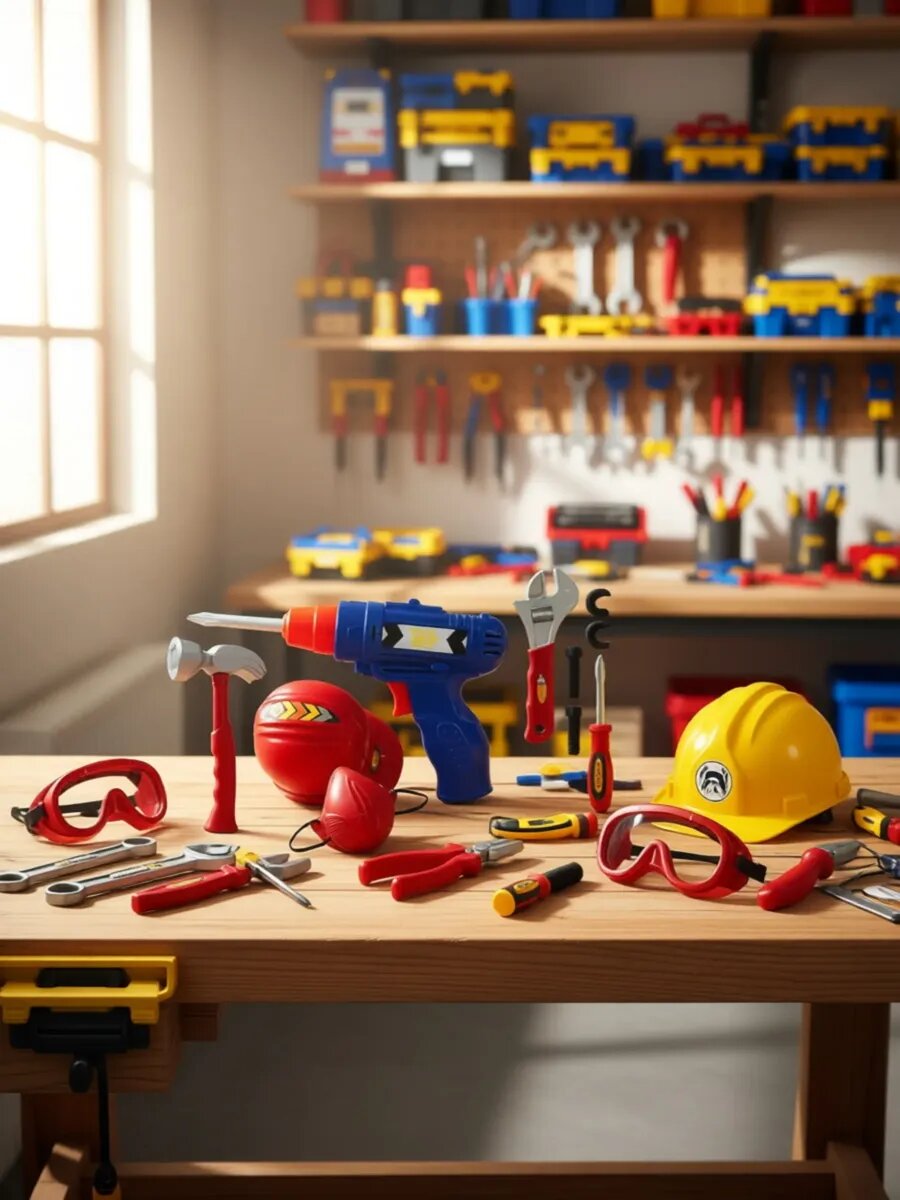 Игрушечный набор инструментов с каской