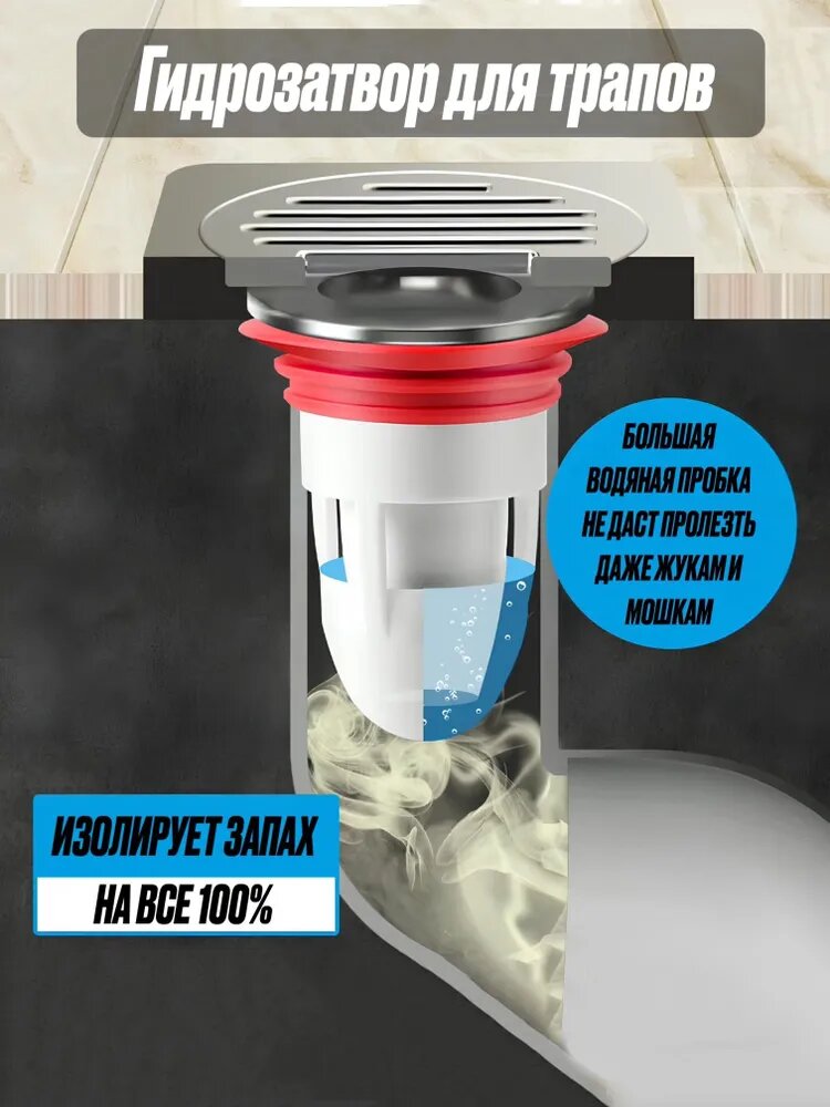 Гидрозатвор для трапов и труб мокрый 38-42 мм, белый