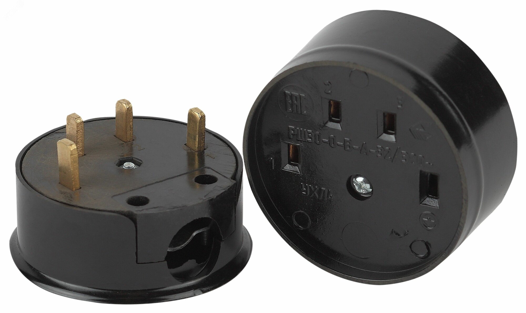 Разъем (вилка+розетка) для эл. плит О/У 3-фаз. 3P+PE 32А 380В черный, карболит Intro