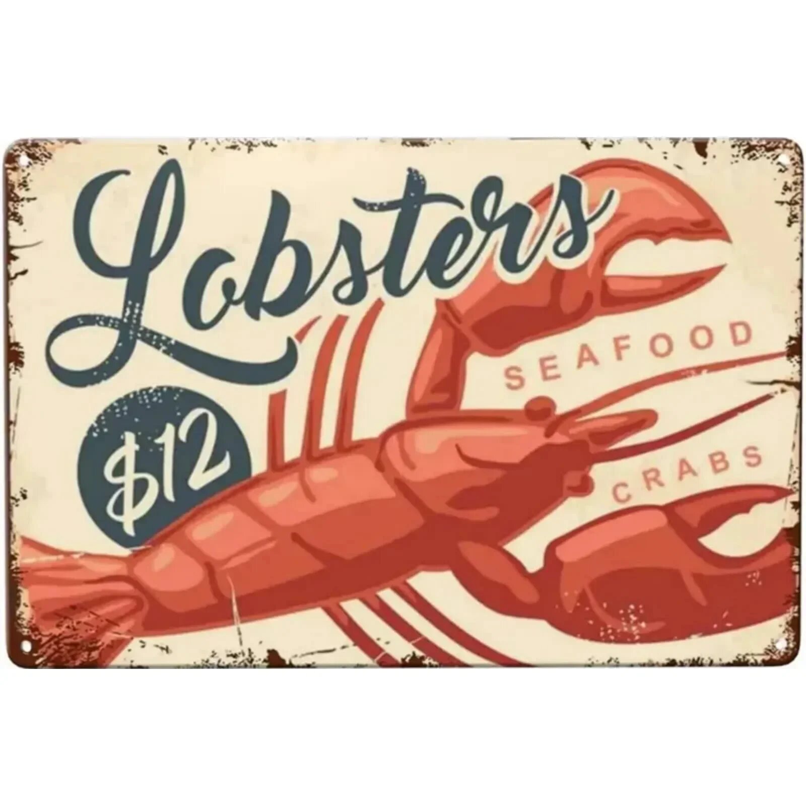 Винтажная вывеска "Lobsters Seafood Crabs" 30x40см, цвет 10