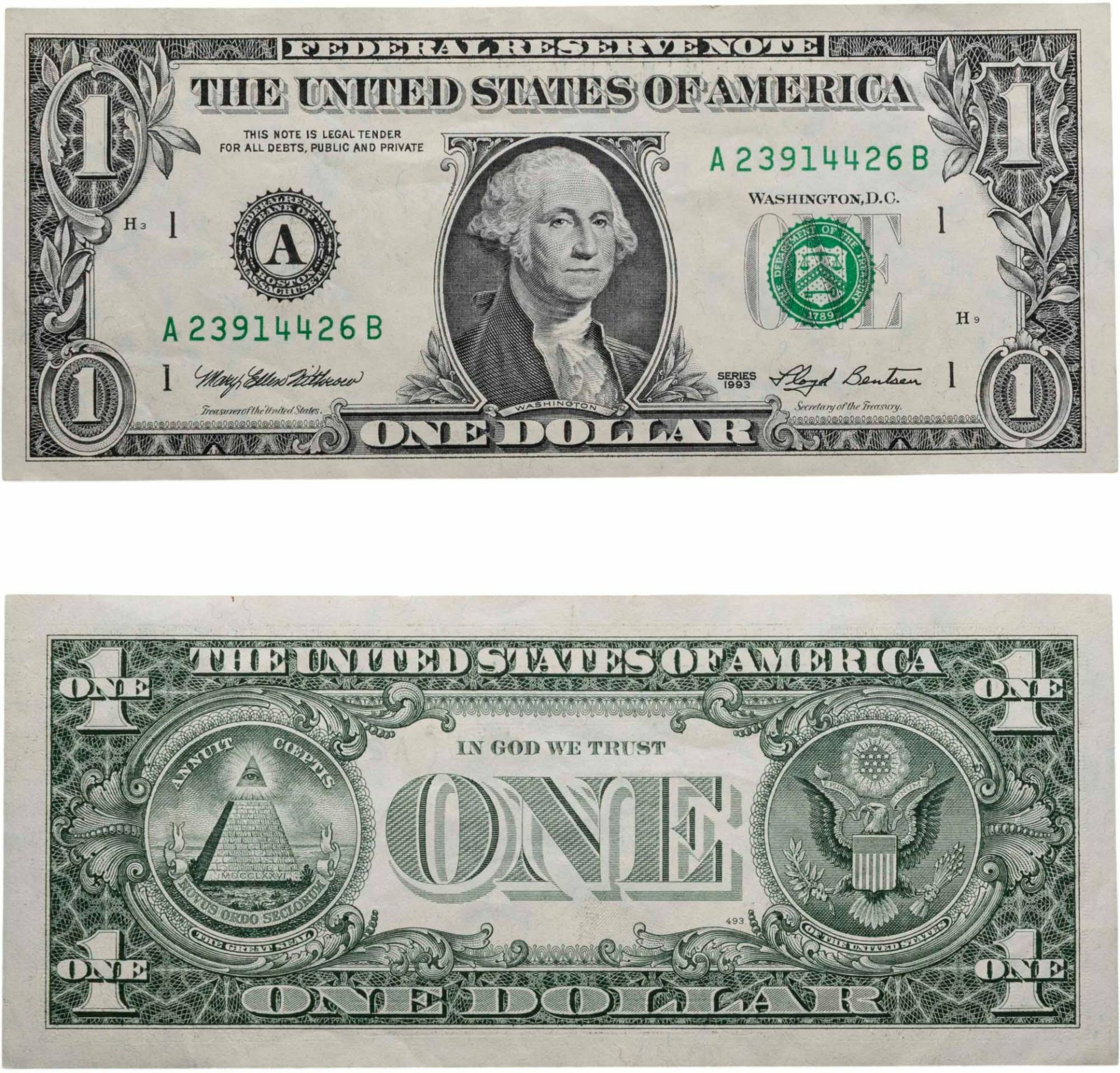 США 1 доллар 1993 год Pick 490а А-Бостон