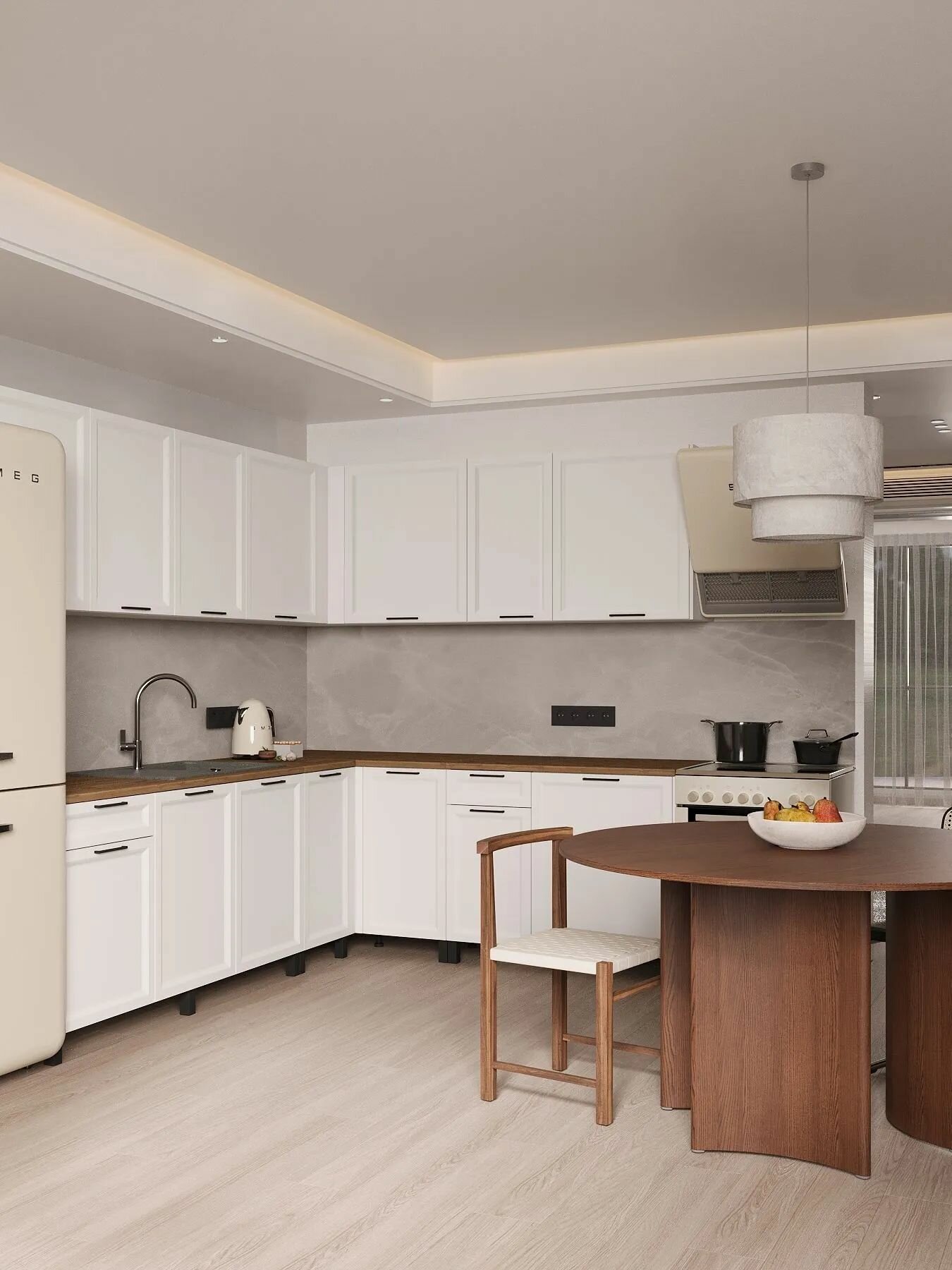 Кухонный гарнитур Мебельный рай мркг 15 Римини угловой 3500х2180х1000, Белый/Дуб вотан, со столешницей