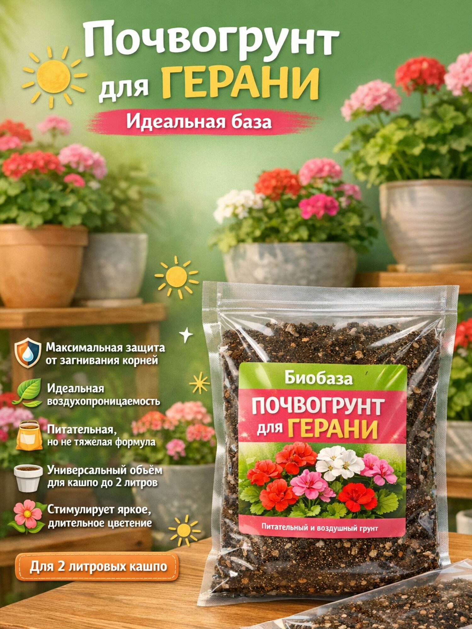 Почвогрунт для Герани для кашпо до 2л премиум грунт по доступной цене