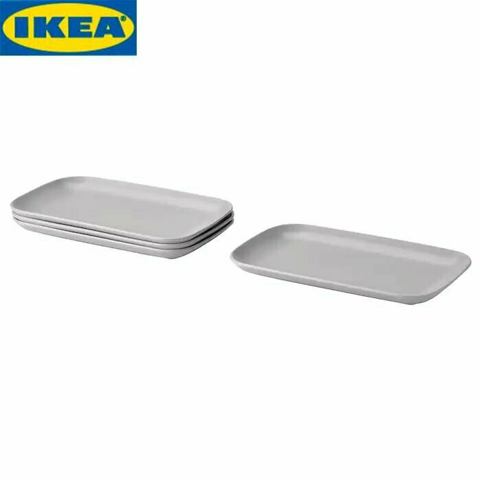 Набор тарелок икеа "FARGKLAR", керамика, 30x18 см, 4 шт, светло-серые