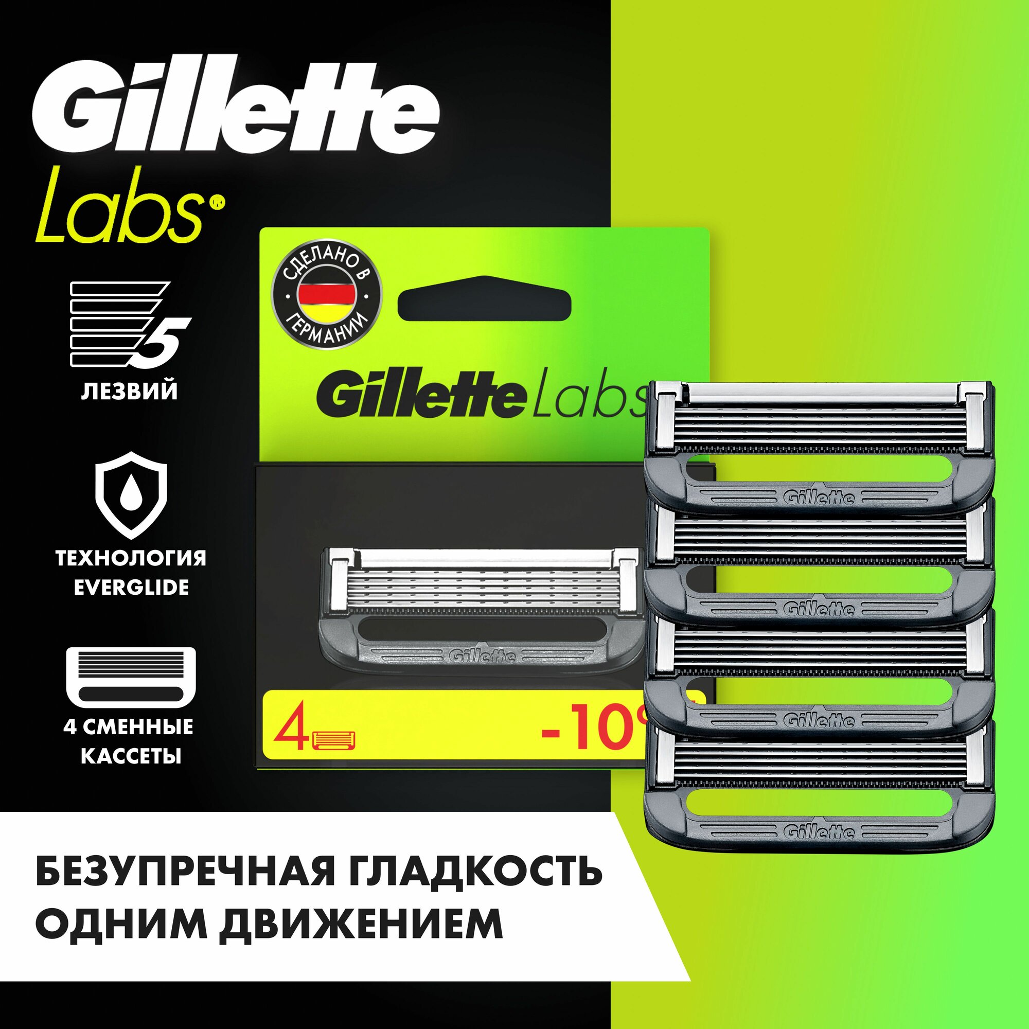 Сменные кассеты для бритья Gillette Labs , 4 шт