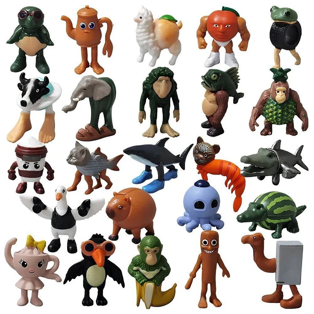 Набор фигурок Брейнрот интернет-мемы Тунг Тунг, Тралалело Тралала, Крокодило Бомбардиро / Brainrot 24шт (3,5-5,5см, пакет)