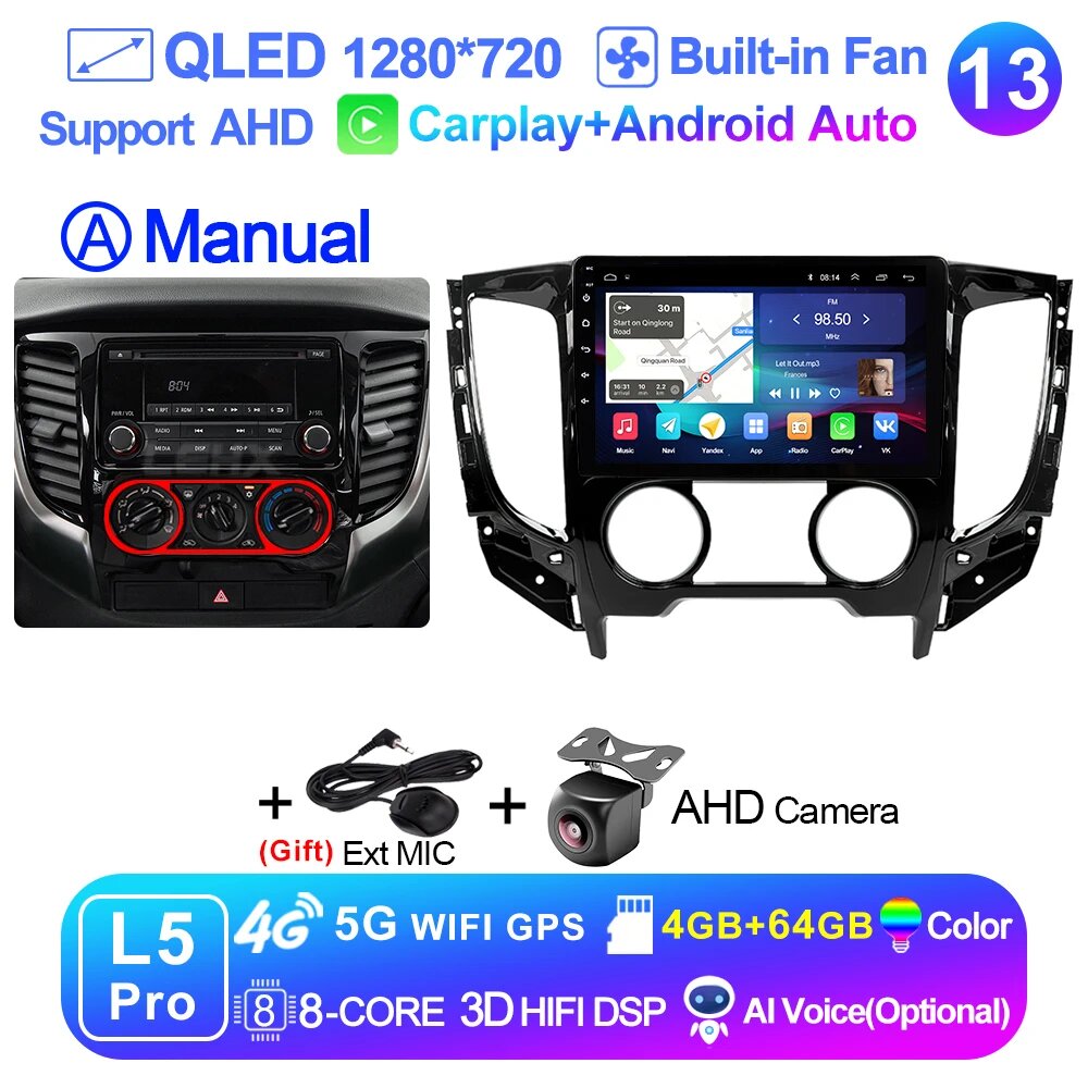 LEHX L6 Pro Android 14, автомобильный радиоприемник, мультимедийная стереосистема для Mitsubishi L200 5 2015-2019, GPS-навигация Carplay 2 din DVD 2din