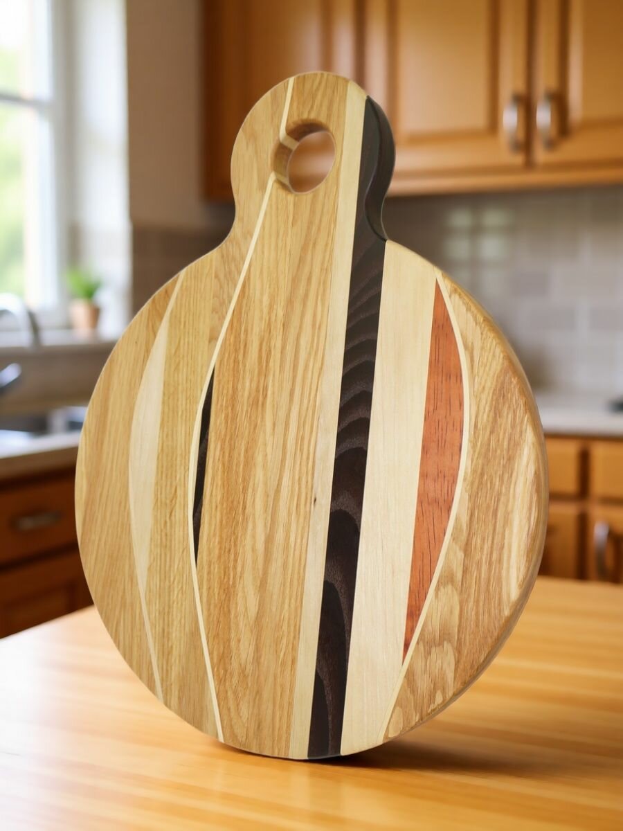 Разделочная доска "Цветная волна", двусторонняя, деревянная, фигурная, 35x27 см