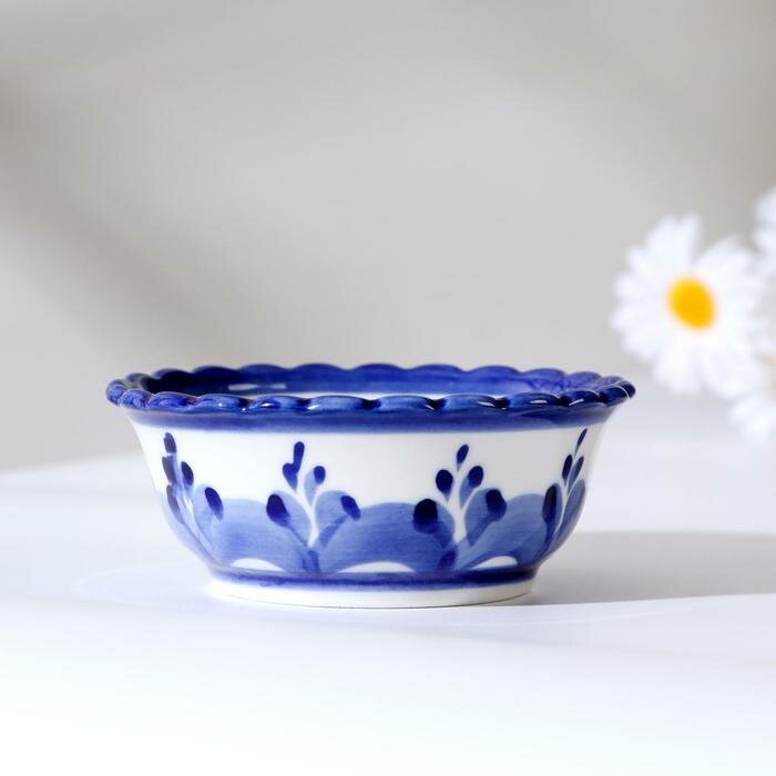 Розетка под варенье, гжель, фарфоровая креманка, цвет белый, синий, фарфор