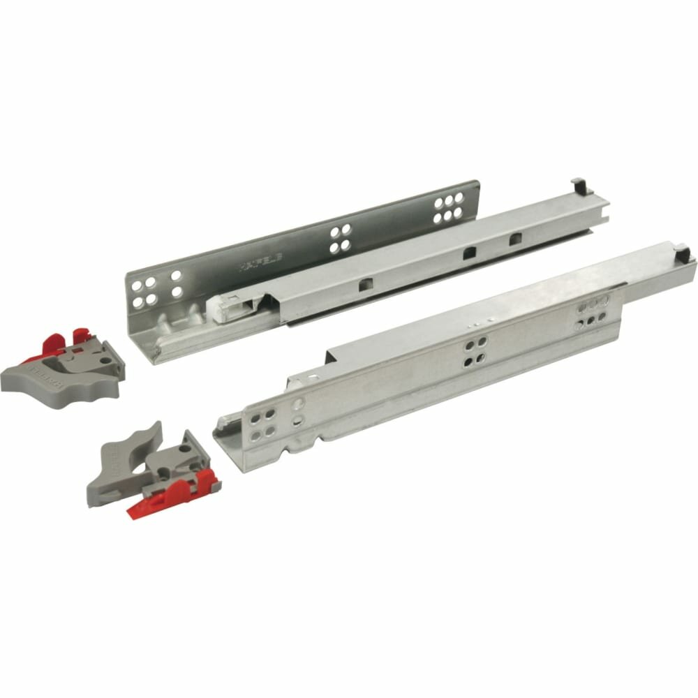 Направляющие Hafele скрытый монтаж, 400 мм, с демпфером и фиксаторами. Полное выдвижение.