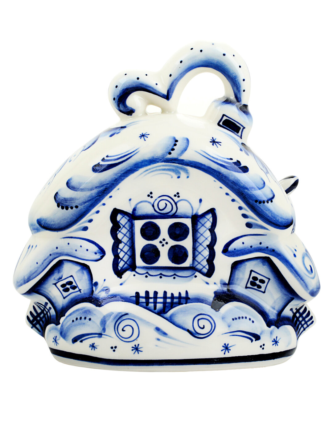 Гжель Часы Домик с птичкой, настольные, автор Исаев, керамика