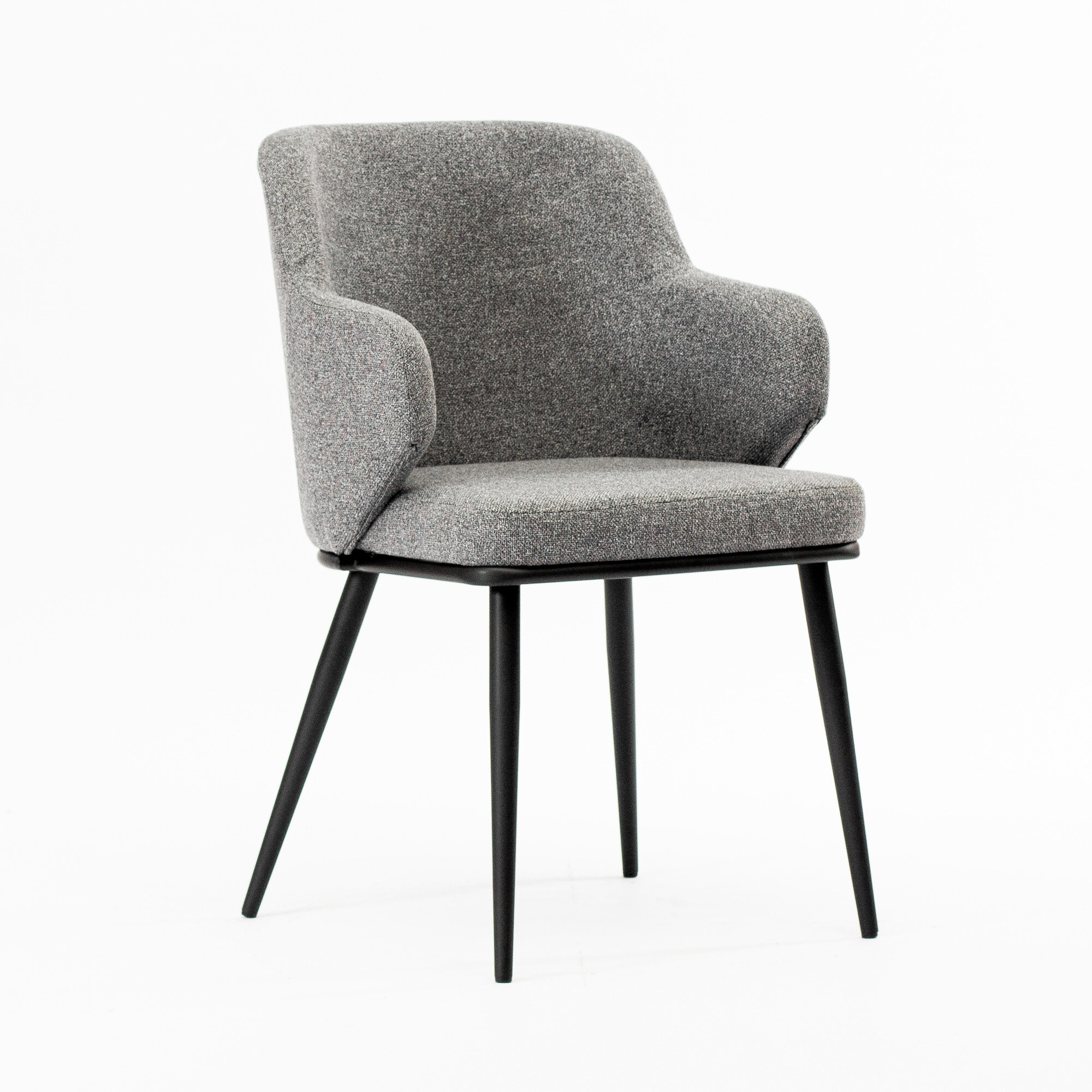 Стул Трентино с подлокотниками без выреза светло-серая ткань ножки металл тон черный для дома/для гостиной/для столовой/для кафе/кухонный стул/стул кухонный