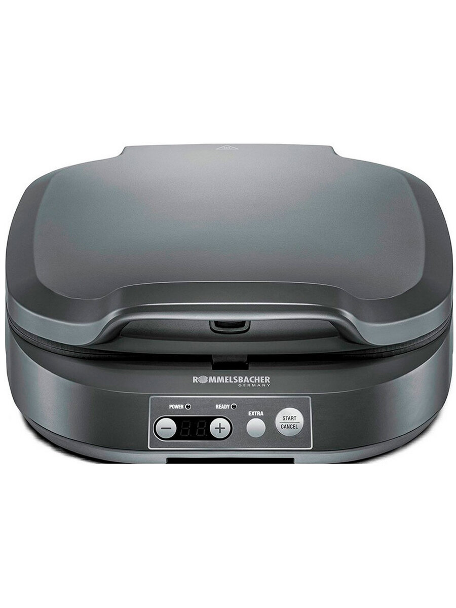 Сэндвичница Rommelsbacher ST 1800 серебристая, бутербродница мощная 1800 Вт на 4 порции, электрический гриль American XL, с глубокими пластинами