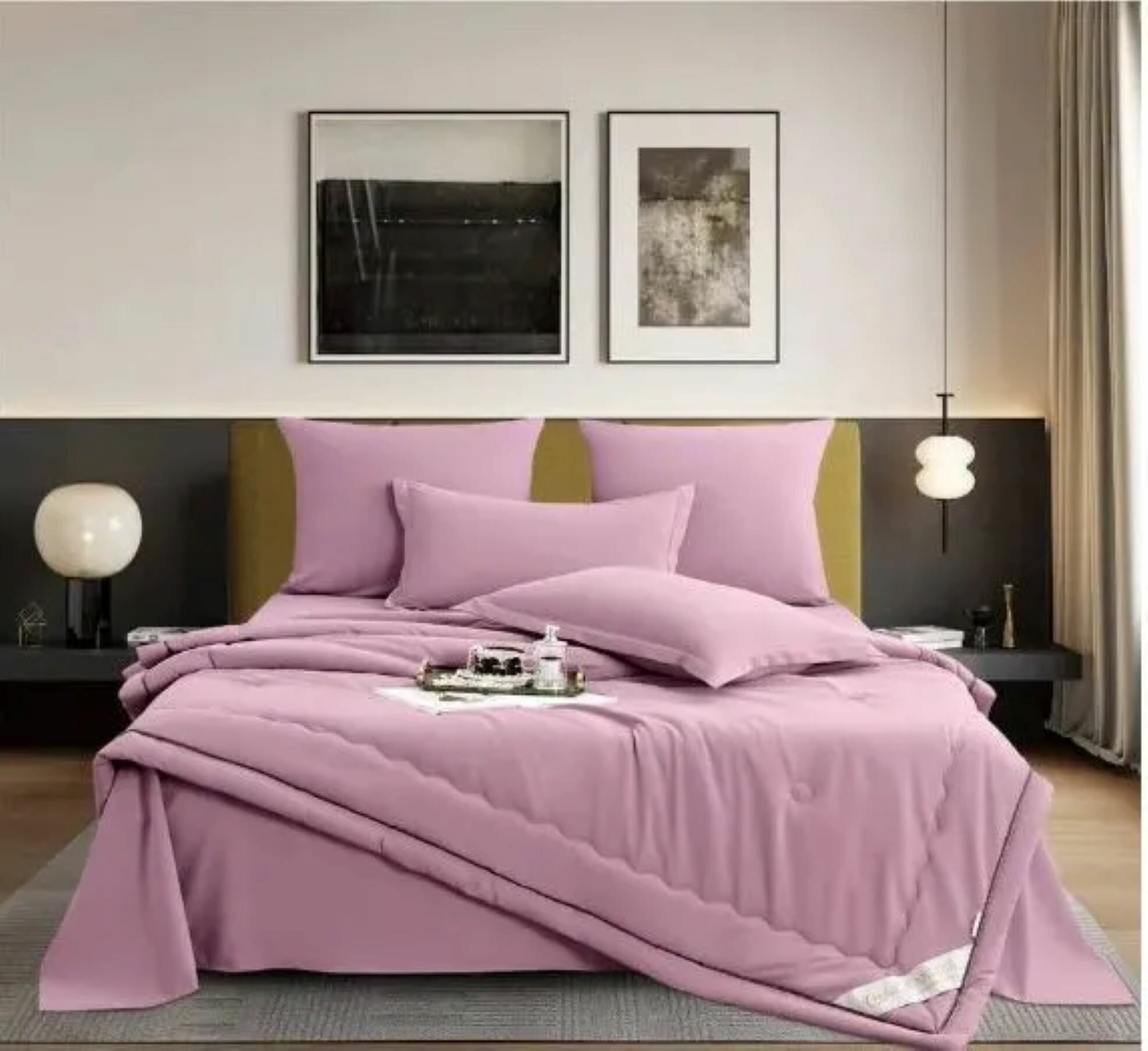 Постельное белье евро Candies с одеялом в подарочной сумке, комплект из 6 предметов, мягкое как бархат, розовый