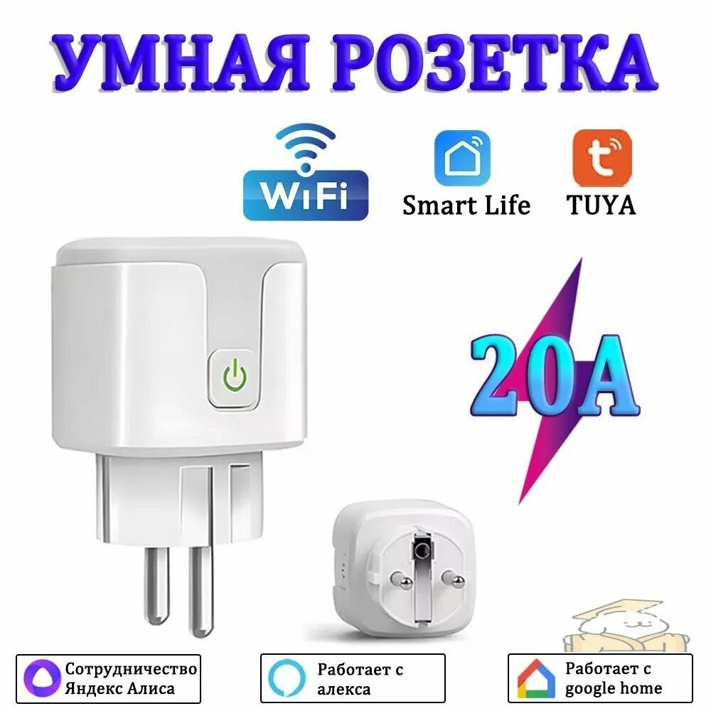 Умная Wi-Fi розетка 20A Tuya Smart Life, с мониторингом энергии и дистанционным управлением, для Alexa, Google и умного дома, вилка EU