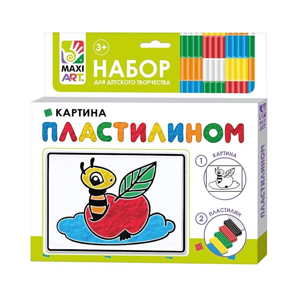 Набор для детского творчества «Яблочко» пластилин 6 цв, картинка 10х15см