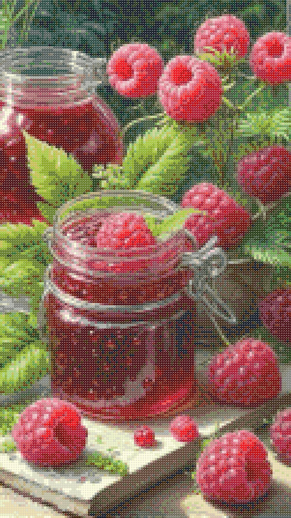 Схема вышивки бисером на бумаге Малиновое варенье (без бисера и ткани) 126х224 стежков (25х45 см) 67 цветов