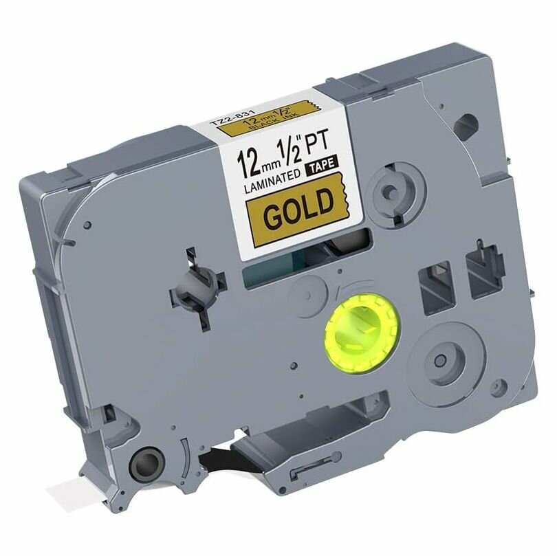 Лента для принтеров Brother 12 мм, черный текст на золотой ленте, TZE-831 (TZ-831, VL-831)