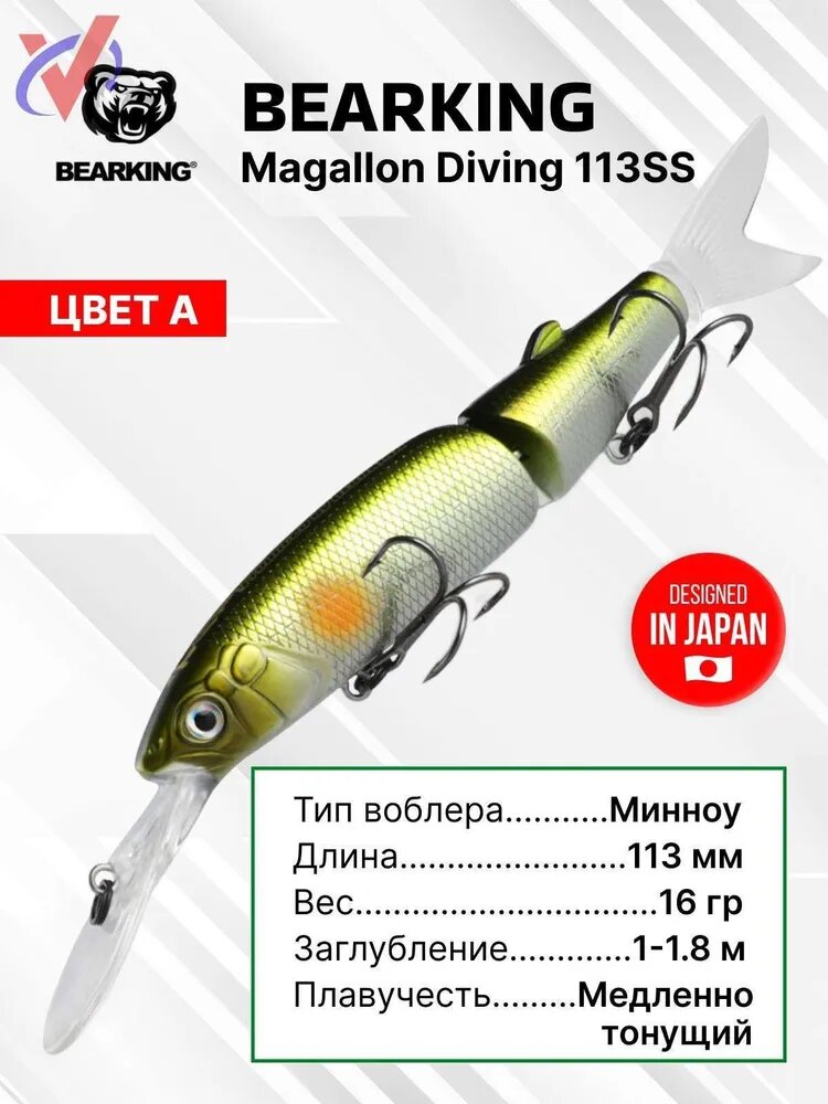 Воблер BearKing Magallon Diving 113SS Минноу 113 мм 16 гр Медленно тонущий