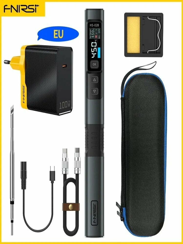 Интеллектуальный паяльник FNIRSI HS-02B, PD100W, регулировка температуры, вилка европейского стандарта, инструмент для ремонта электрики