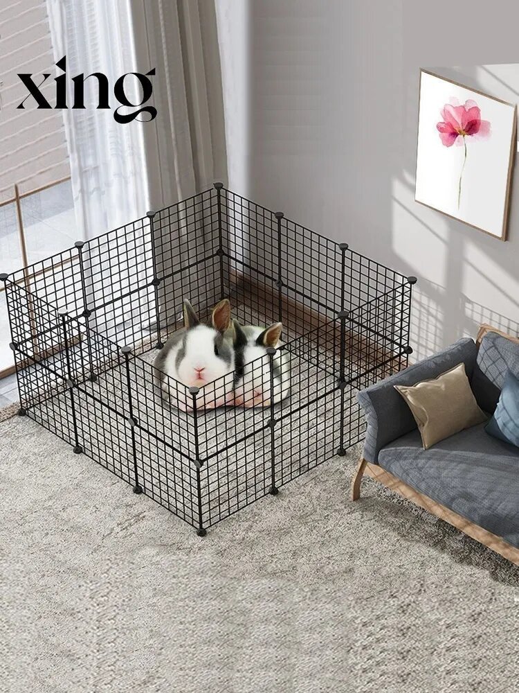Вольер для кроликов - Черный металлический вольер для домашних животных, разборная конструкция, прямоугольная форма