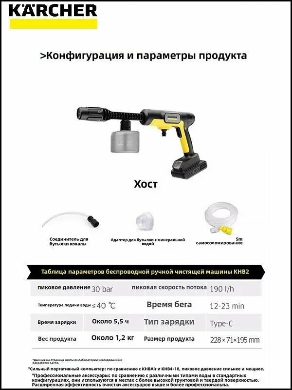 Мойка KARCHER KHB2, 30 бар, 18В, аккумулятор, фильтр для воды