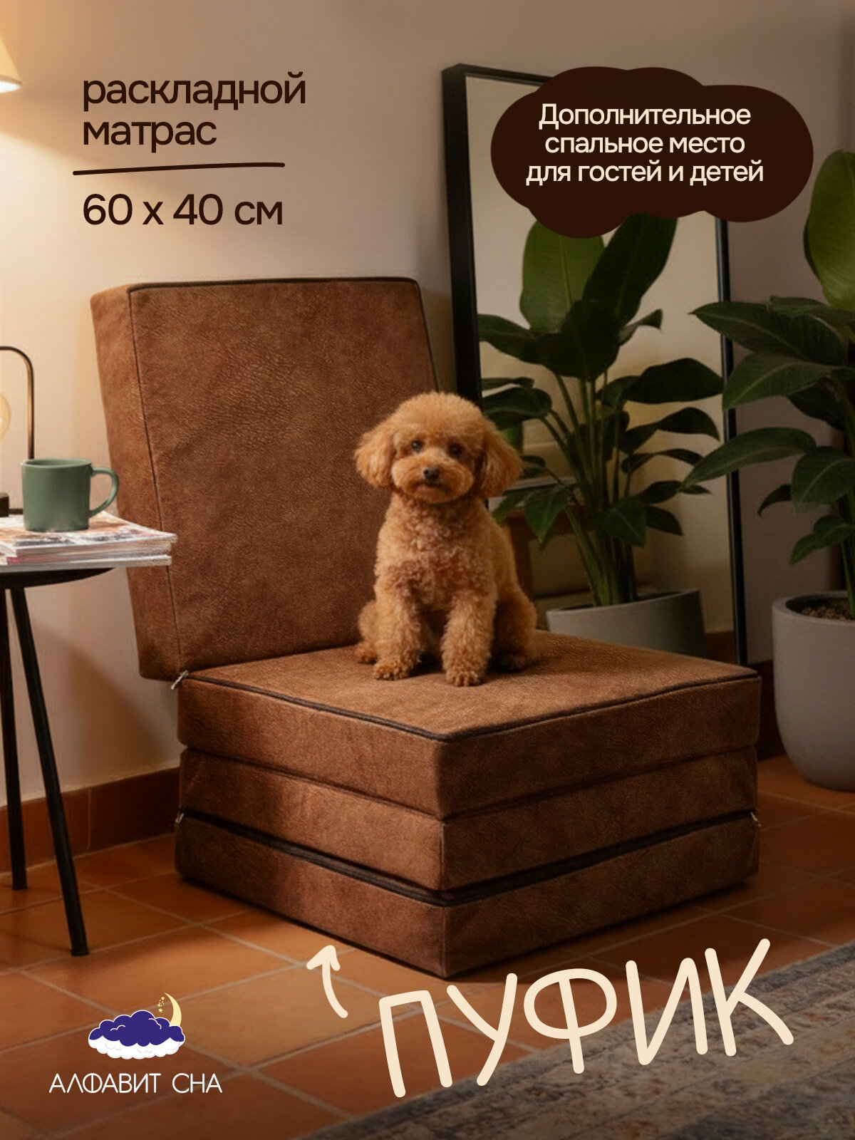 Пуф трансформер 5 в 1 матрас складной напольный спальное место 240*60*10 см, рогожка, съёмный чехол, ручки для переноски