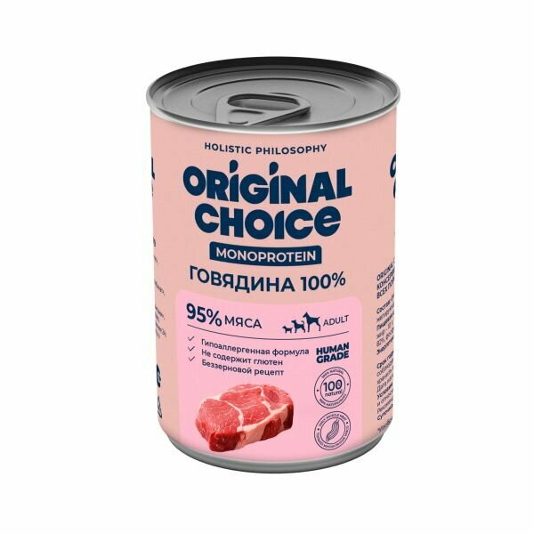 Влажный корм Original Choice Monoprotein Adult для собак всех пород, 100% говядина 6 шт х 340г