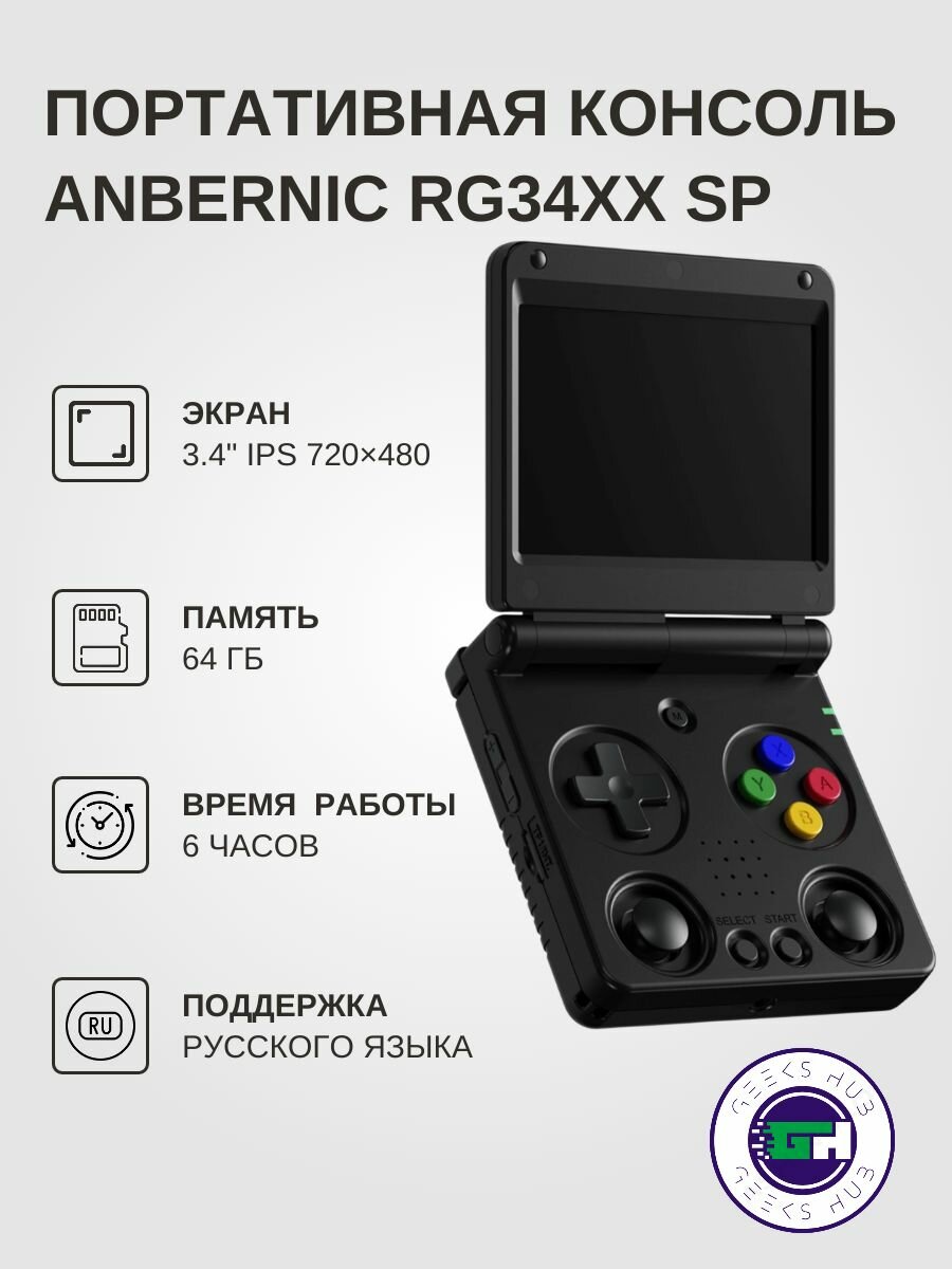 Портативная игровая приставка Anbernic RG34XX SP, экран 3.4", 720*480