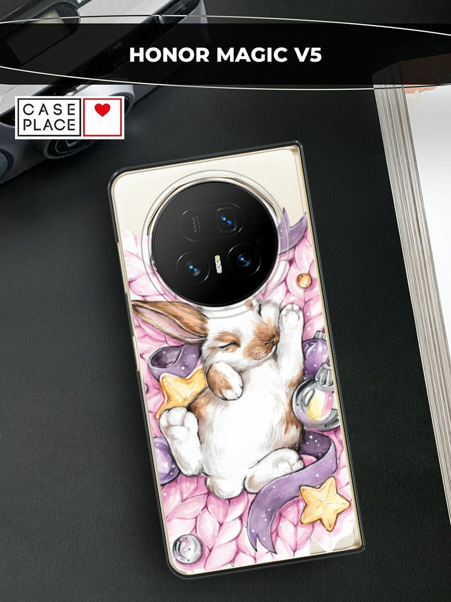 Чехол на Honor Magic V5 / Хонор Мэджик V5 с принтом Кролик спит, прозрачный