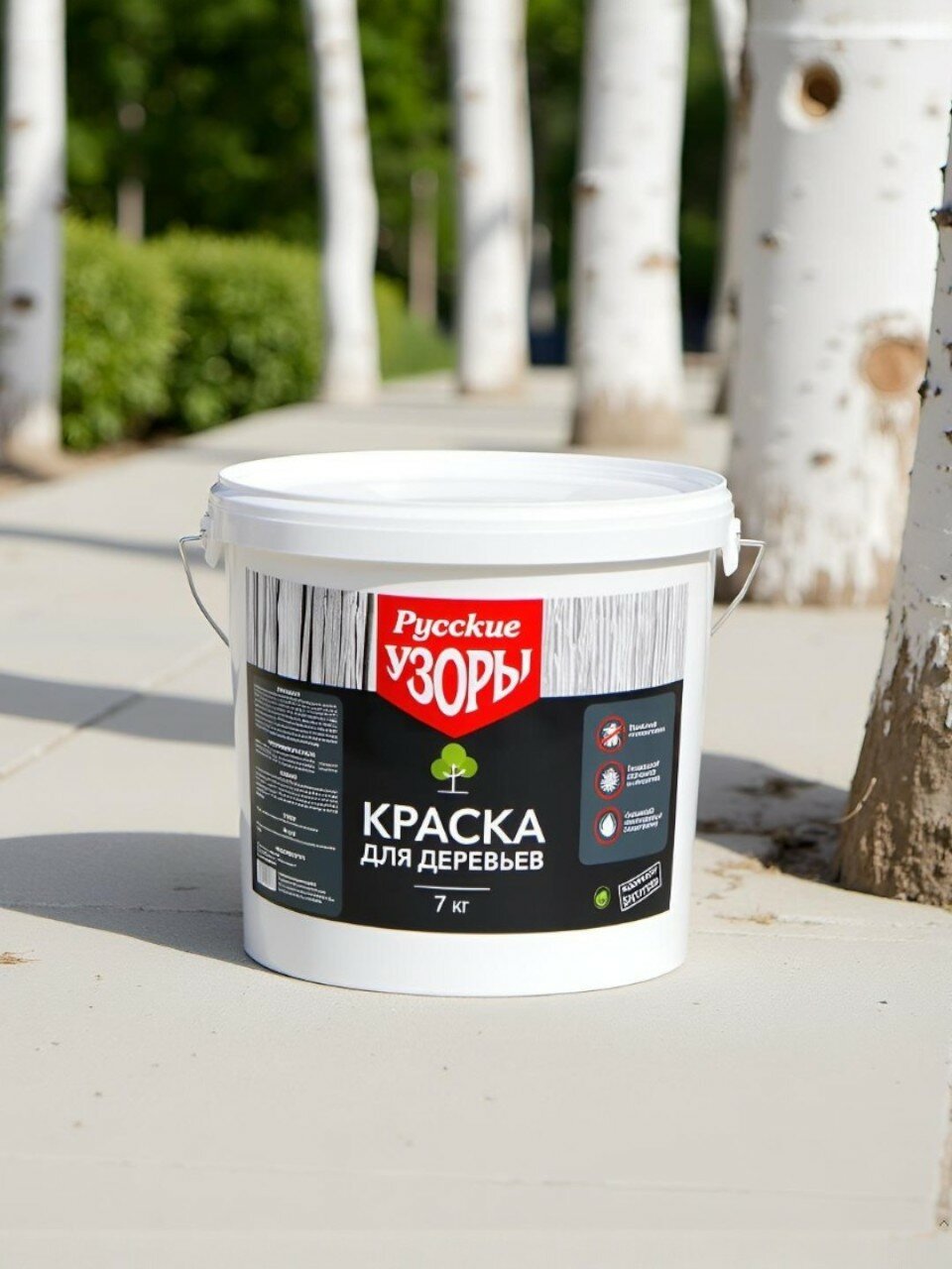 Побелка для деревьев Русские узоры 7 кг, садовая краска для защиты деревьев