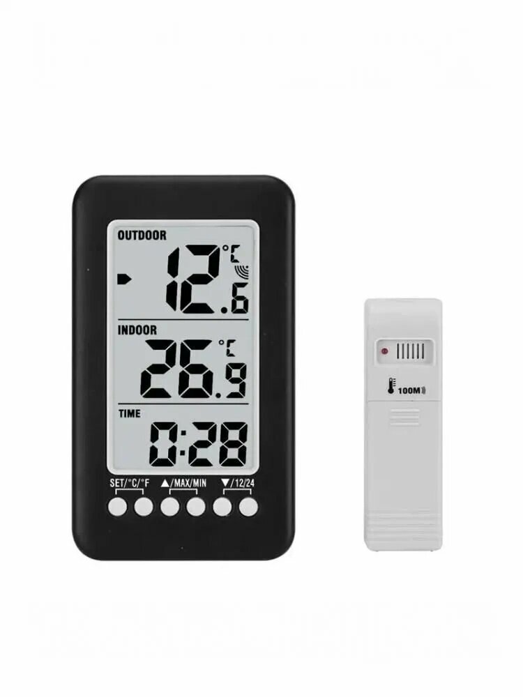 Беспроводной термометр для бани и сауны с выносным датчиком, измерение температуры внутри и снаружи, часы, настенный и настольный вариант