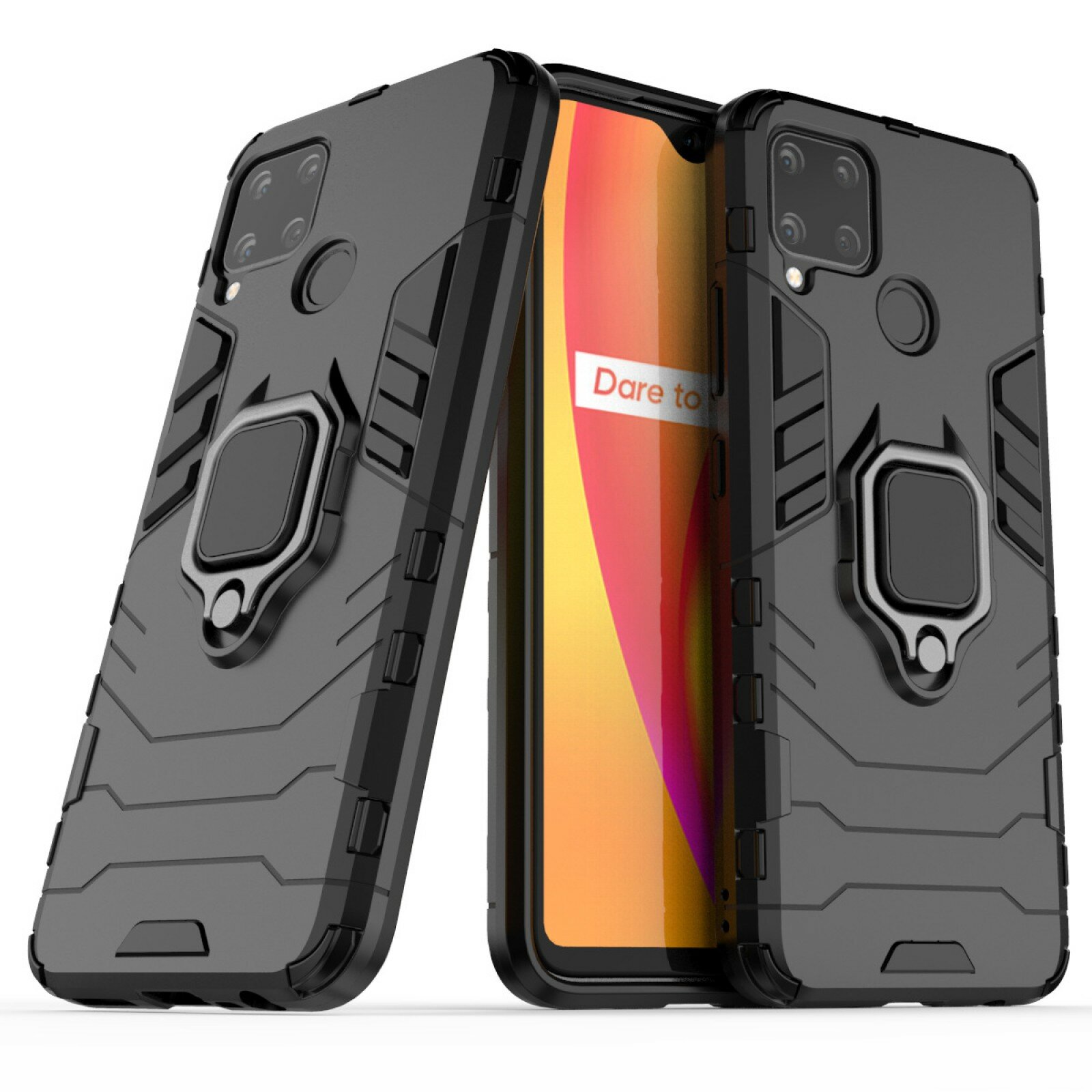 Чехол-бампер MyPads для Realme C15 противоударный с кольцом-подставкой черный