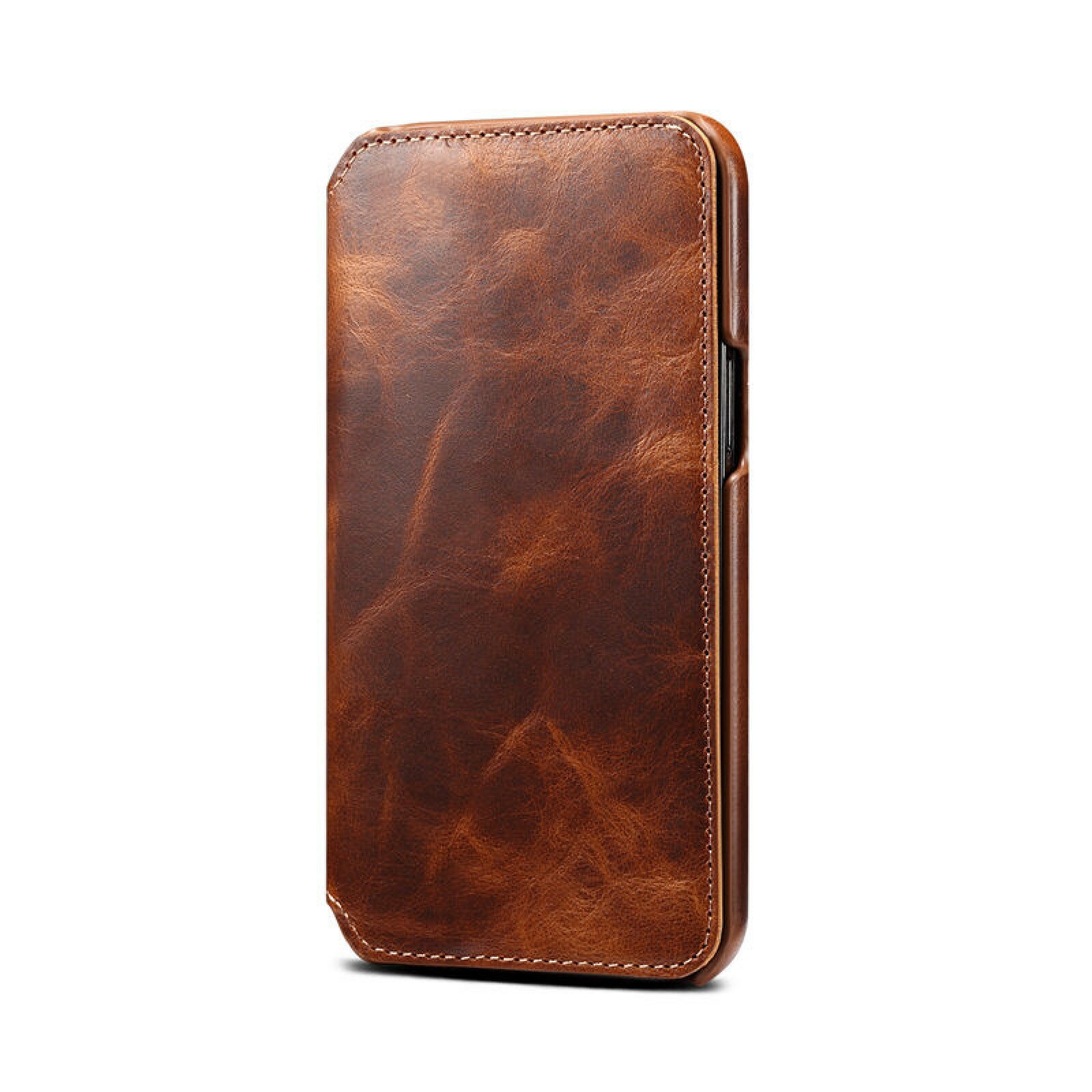 Чехол-книжка MyPads для iPhone 12 Pro Max натуральная кожа коричневый с визитницей ретро стиль