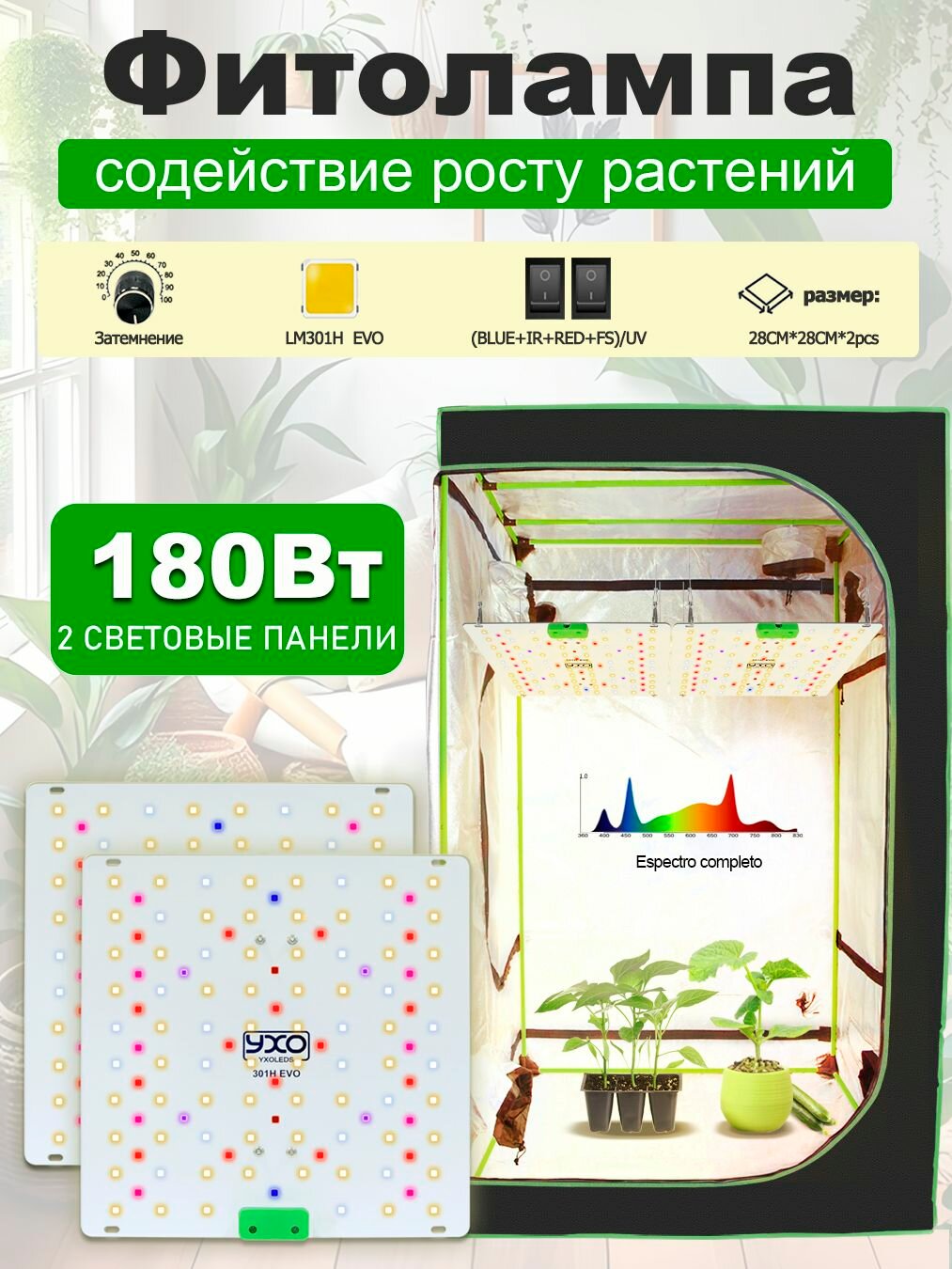 Фитолампа 180вт Samsung lm301h evo светильник для растений/ quantum board