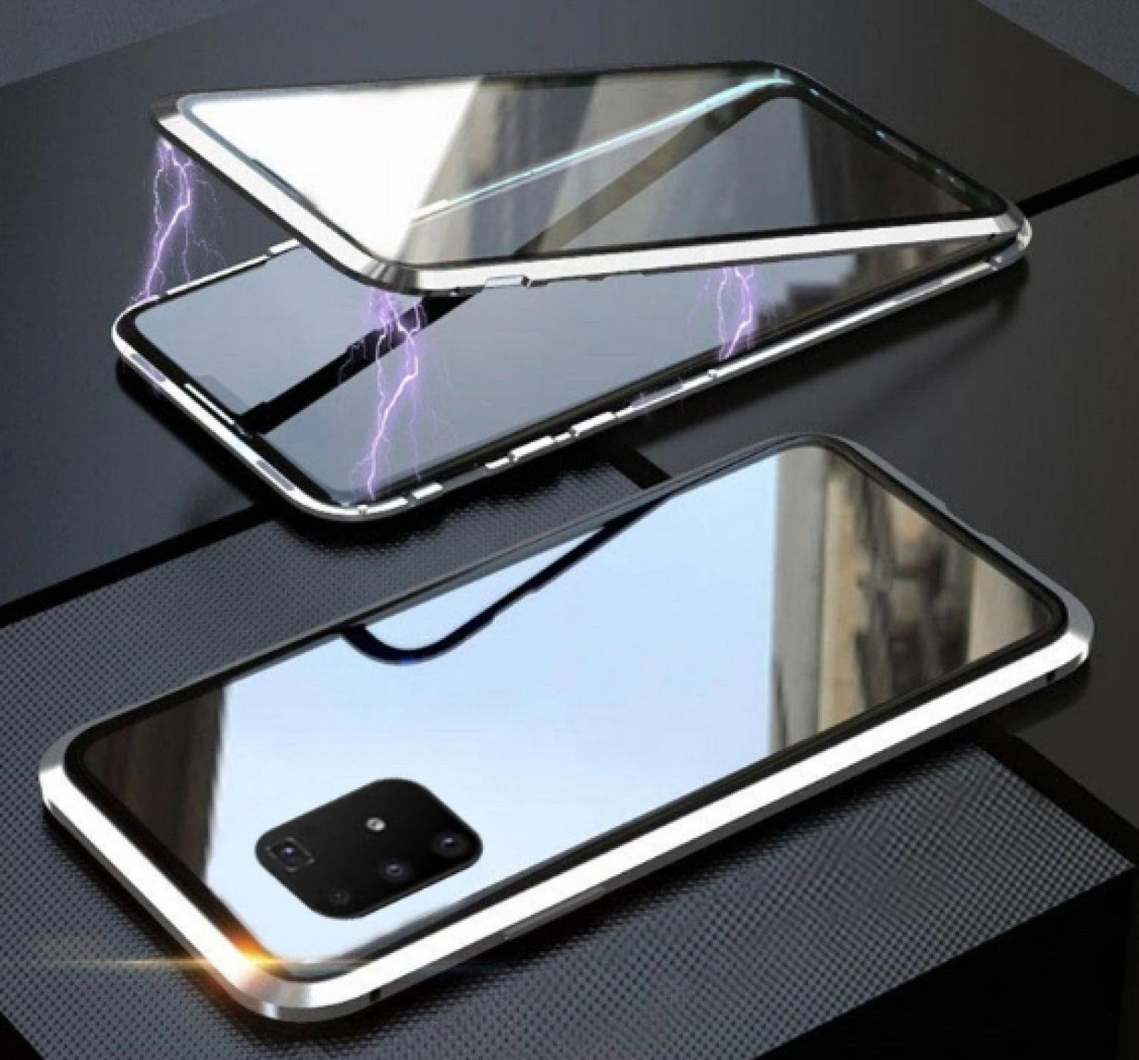 Чехол бампер MyPads Vetro magnete для Samsung Galaxy S21 FE с металлическим корпусом и двухсторонней стеклянной крышкой