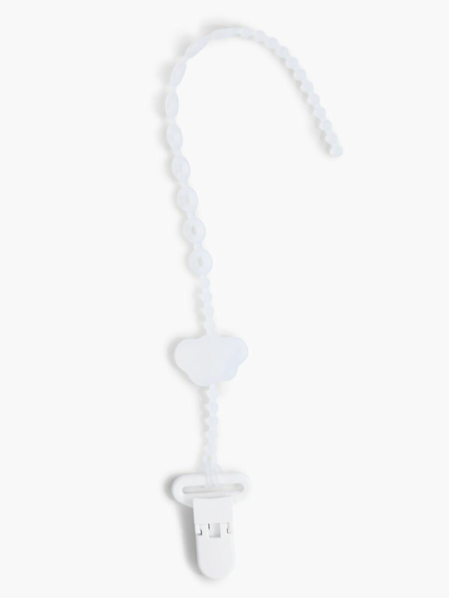 11034, Держатель для пустышки Happy Baby держатель для соски, с клипсой, силиконовый, белый