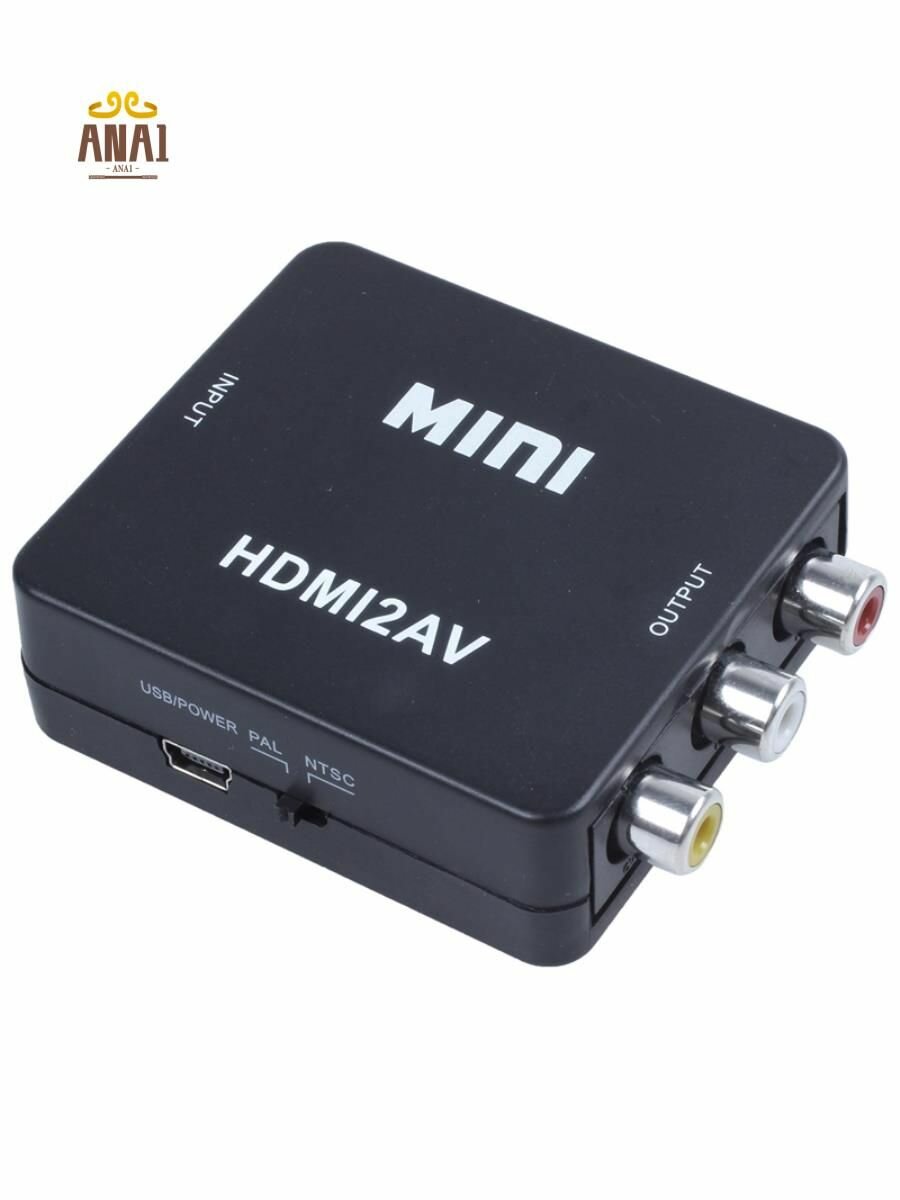 MINI to 3RCA CVBS Composite Video AV Converter Adapter TV VCR DVD Черный