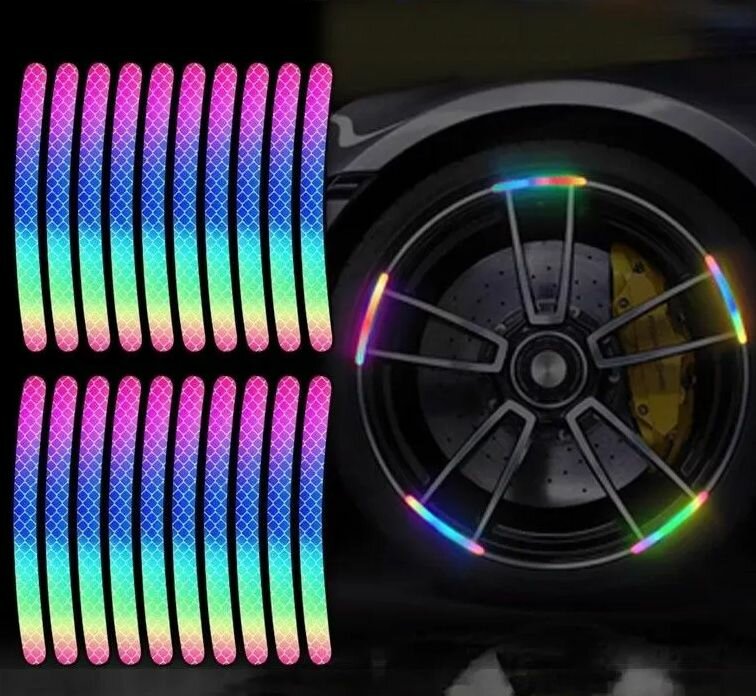 Наклейки на колеса автомобиля "Светоотражающие", разноцветные, 20шт
