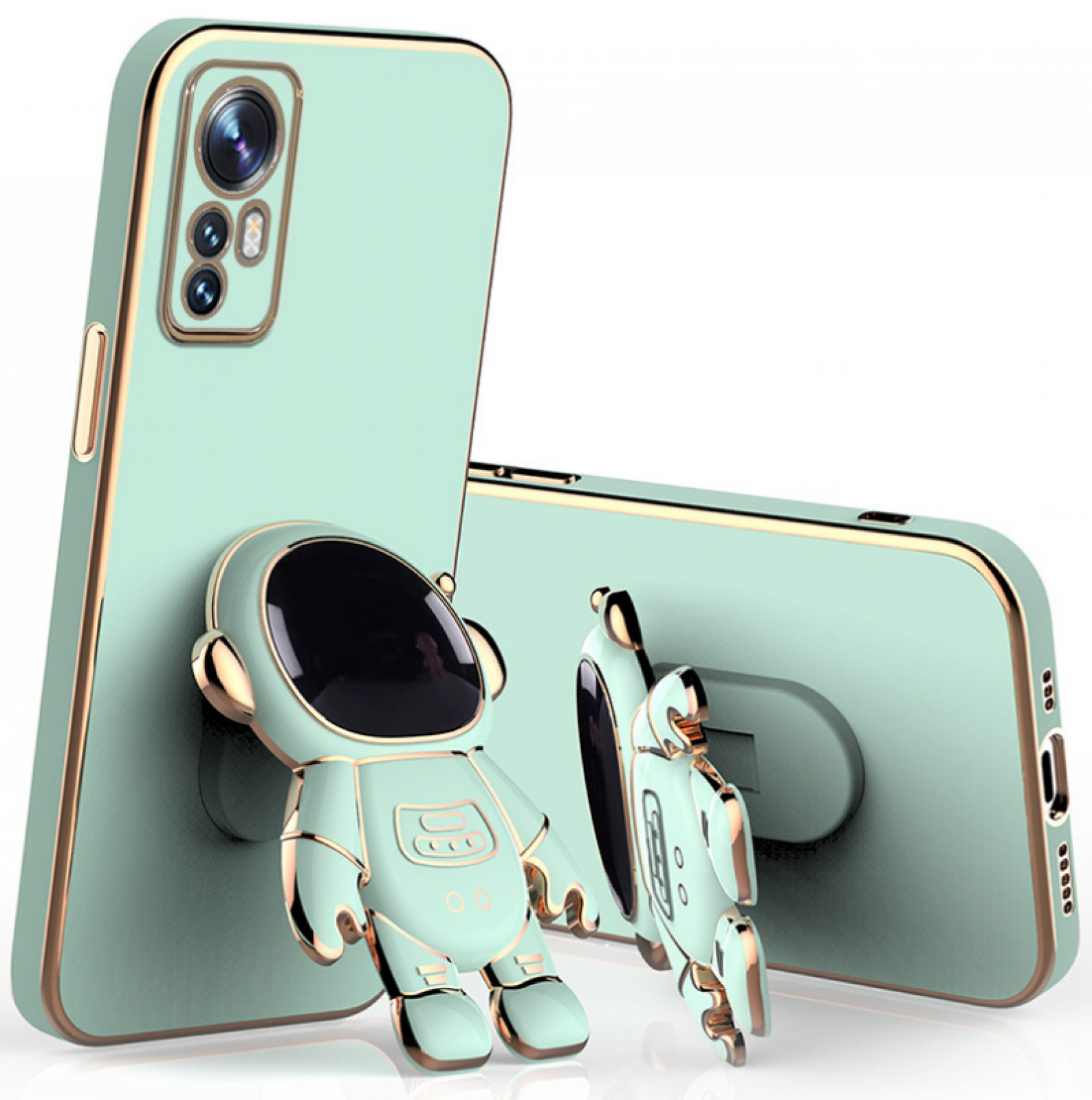 Чехол MyPads для Xiaomi Redmi Note 8 Pro с 3D космонавтом и подставкой, зеленый силикон