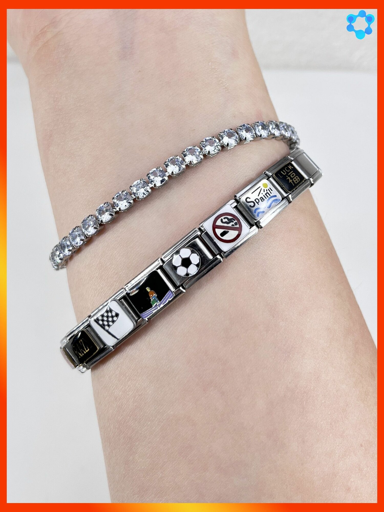 Мужской футбольный забавный узор, итальянский браслет из нержавеющей стали с подвесками, модульный