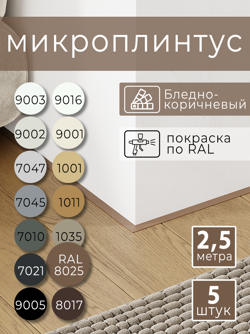 Микроплинтус с пружинами Бледно-коричневый RAL 8025 (2,5 метра)
