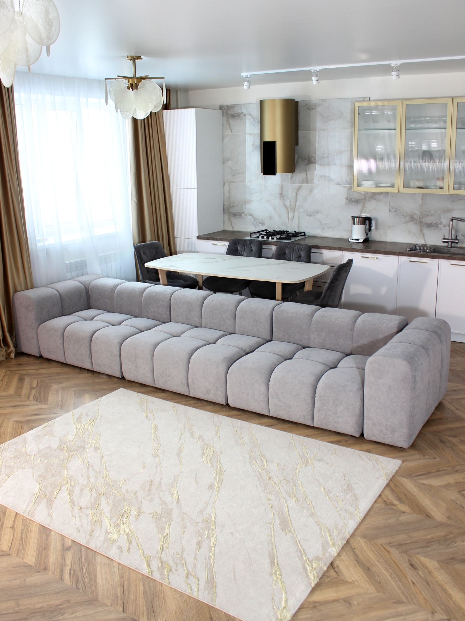 Диван модульный Квадро, серый, 385x105x62