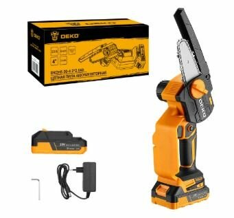 Аккумуляторная цепная пила DEKO DKCHS 20-4 (4" 1/4" 28зв, 2*2Ач, ЗУ, автосмазка цепи), электропила