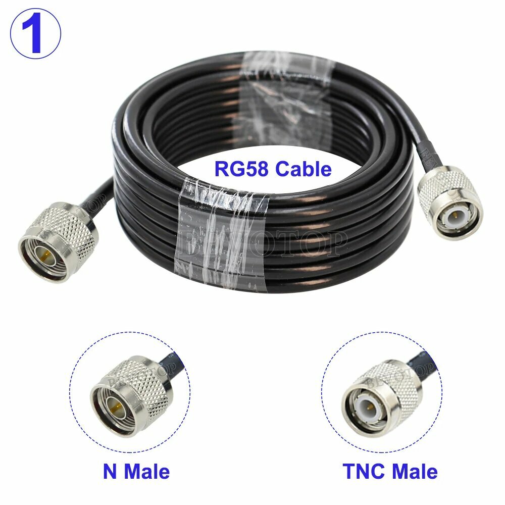 Коаксиальный кабель RG58 N-TNC, 20см, черный