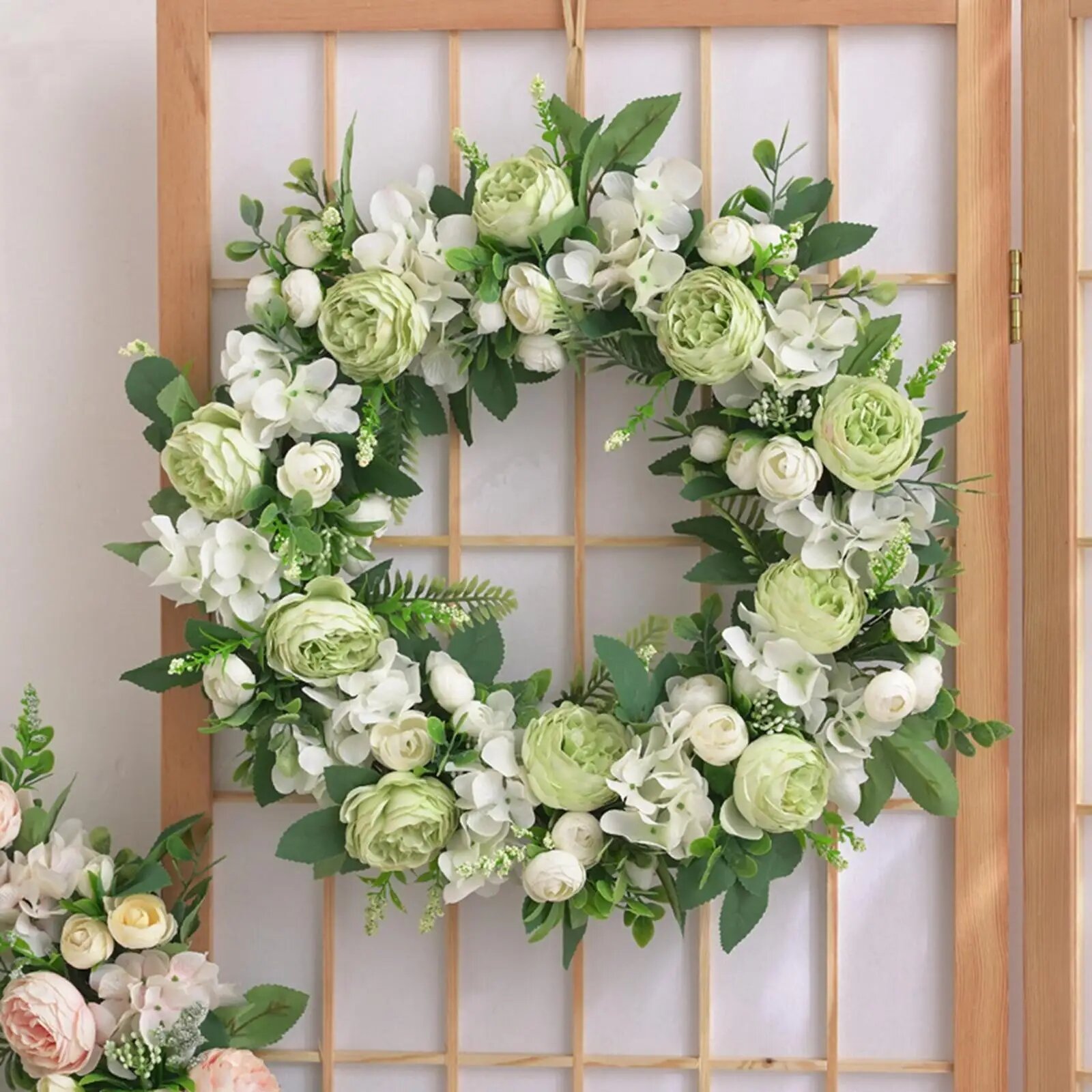 Венок из искусственных цветов белый, White Green1